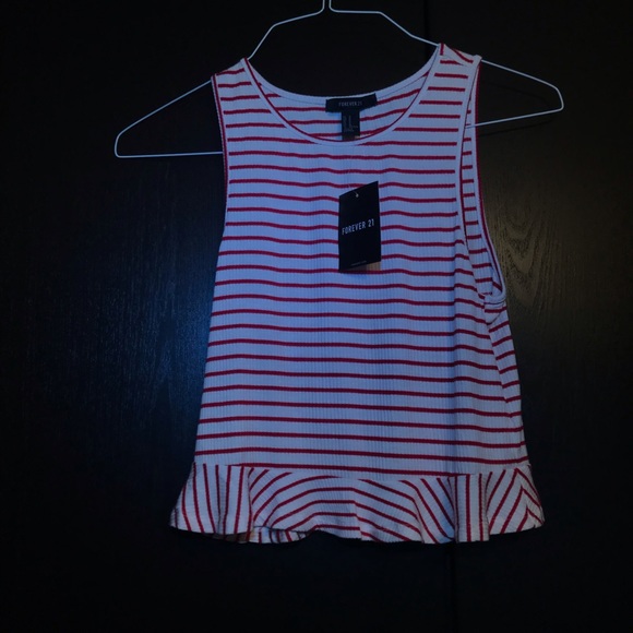 Forever 21 | Tops | Nwt Ribbed Red White Striped Tank Top W Peplum ...